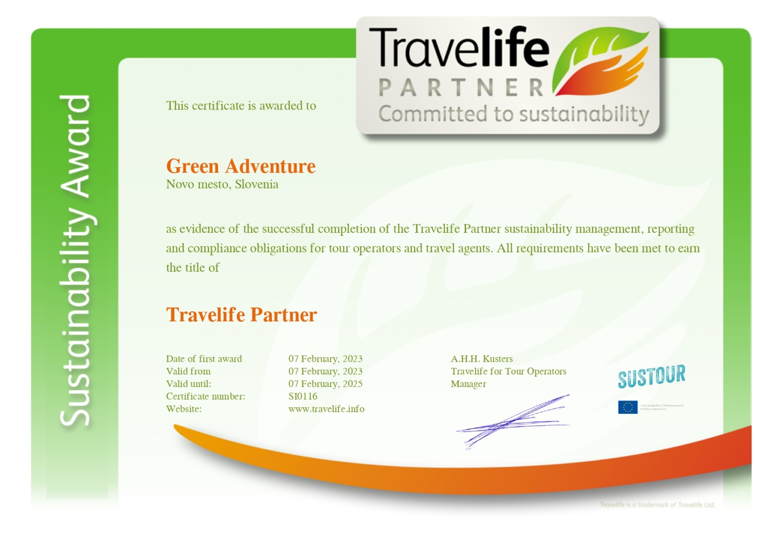 GREEN ADVENTURE ACHIEVES TRAVELIFE PARTNER LEVEL - Green adventure